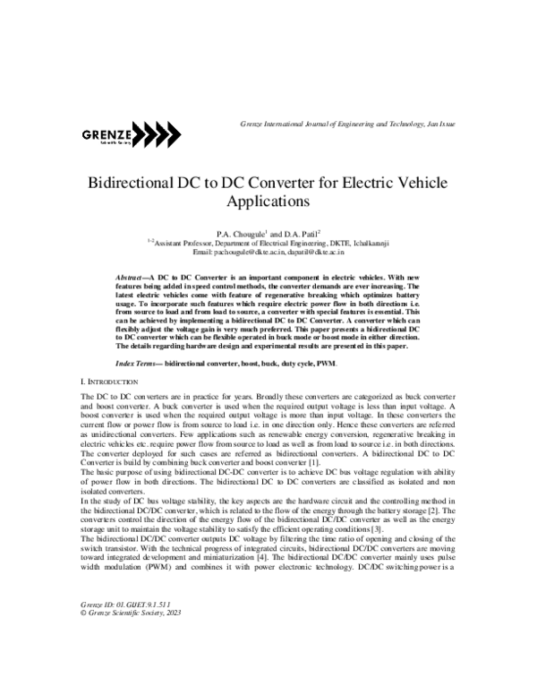 (PDF) Bidirectional DC to DC Converter for Electric Vehicle Applications
