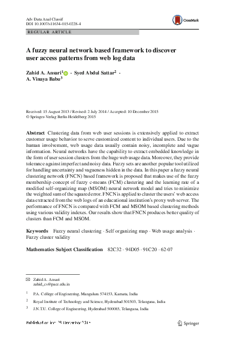 (PDF) A fuzzy neural network based framework to discover user access patterns from web log data