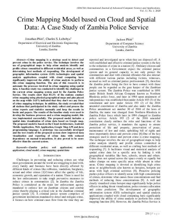 (PDF) Crime Mapping Model based on Cloud and Spatial Data: A Case Study of Zambia Police Service