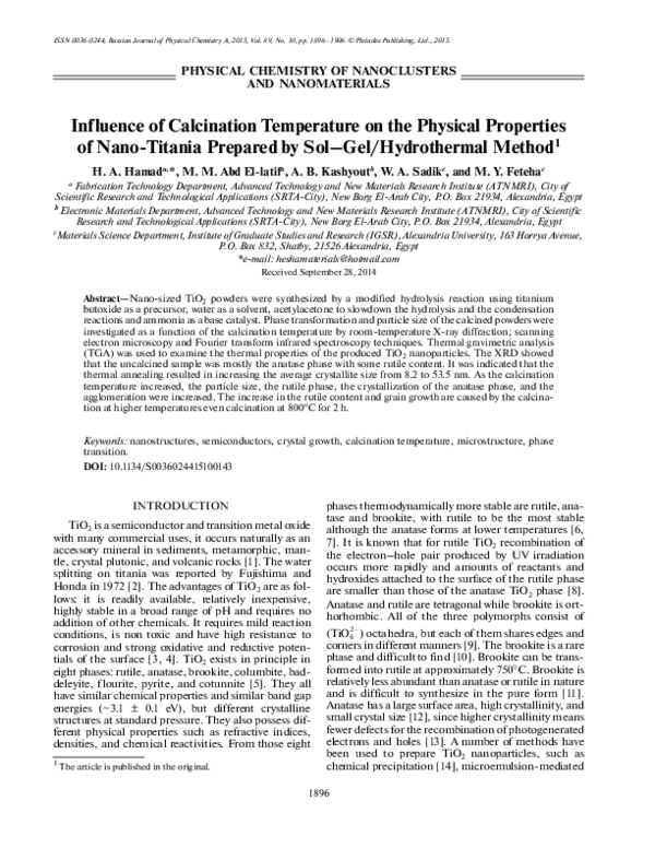 (PDF) Influence of calcination temperature on the physical properties ...