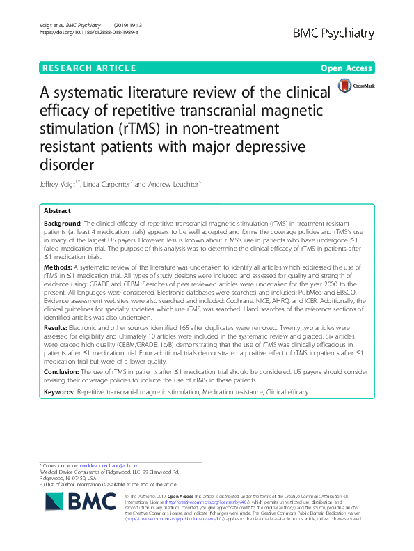 (PDF) A systematic literature review of the clinical efficacy of repetitive transcranial ...