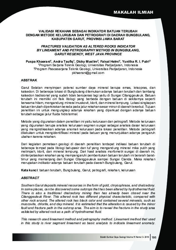 (PDF) Validasi Rekahan Sebagai Indikator Batuan Terubah Dengan Metode ...