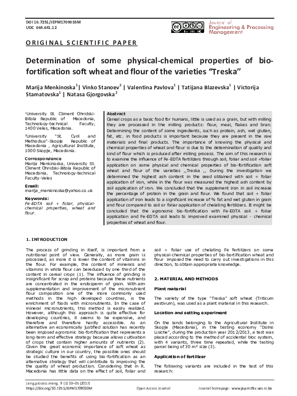(PDF) Determination of some physical-chemical properties of biofortification soft wheat and ...