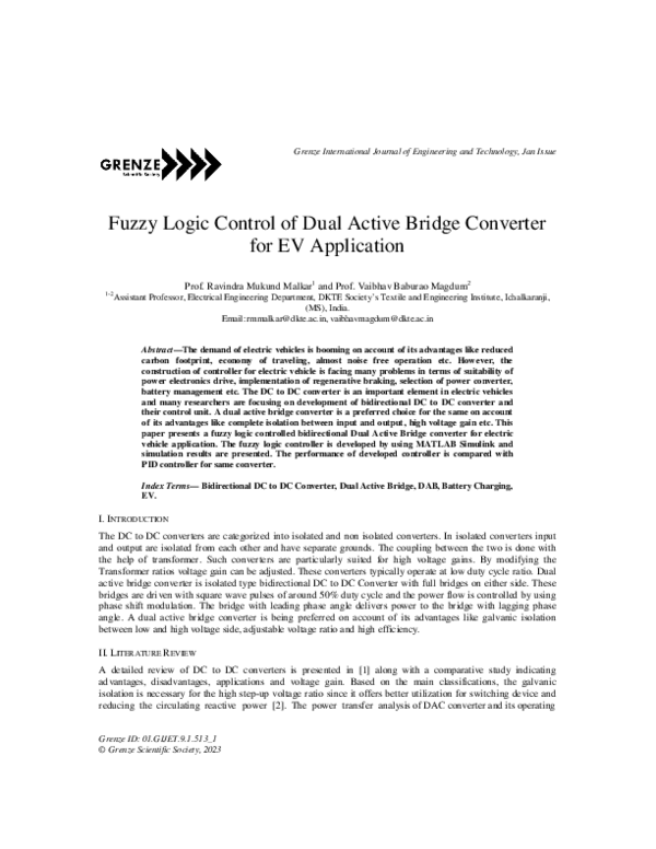 (PDF) Fuzzy Logic Control of Dual Active Bridge Converter for EV Application