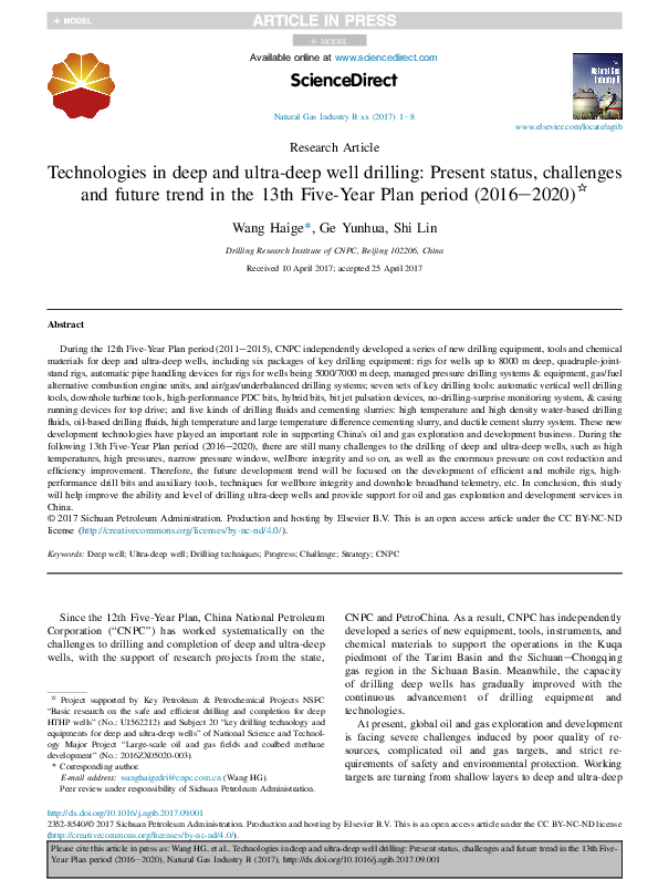 (PDF) Technologies in deep and ultra-deep well drilling: Present status ...