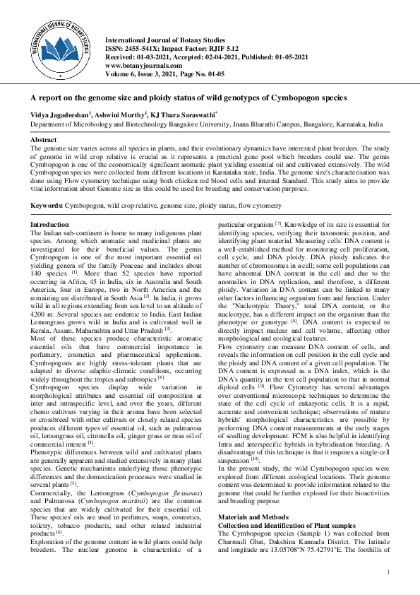 (PDF) A report on the genome size and ploidy status of wild genotypes ...