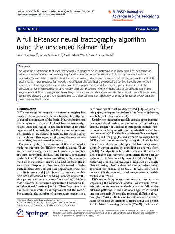 (PDF) A full bi-tensor neural tractography algorithm using the unscented Kalman filter