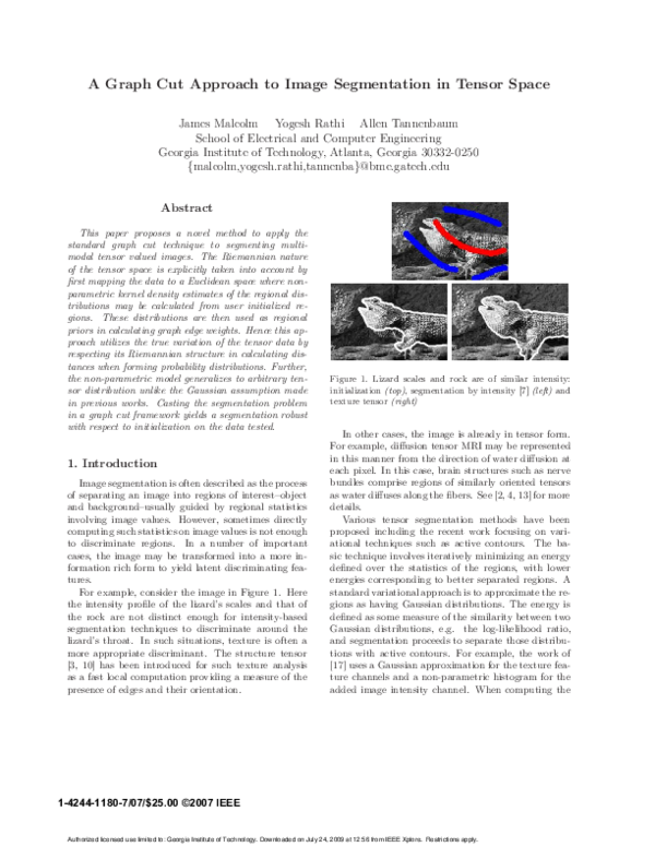 (PDF) A Graph Cut Approach to Image Segmentation in Tensor Space