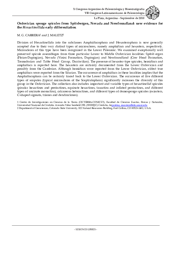 (PDF) Ordovician sponge spicules from Spitsbergen, Nevada and ...