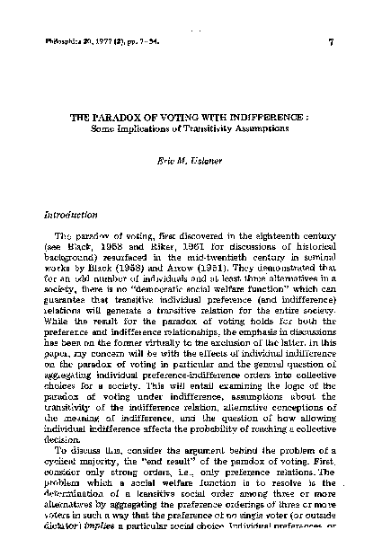 (PDF) THE PARADOX OF VOTING WITH INDIFFERENCE: Some Implications of ...