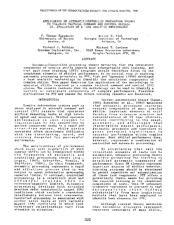 (PDF) Application of Automatic/Controlled Processing Theory to Training Tactical Command and ...