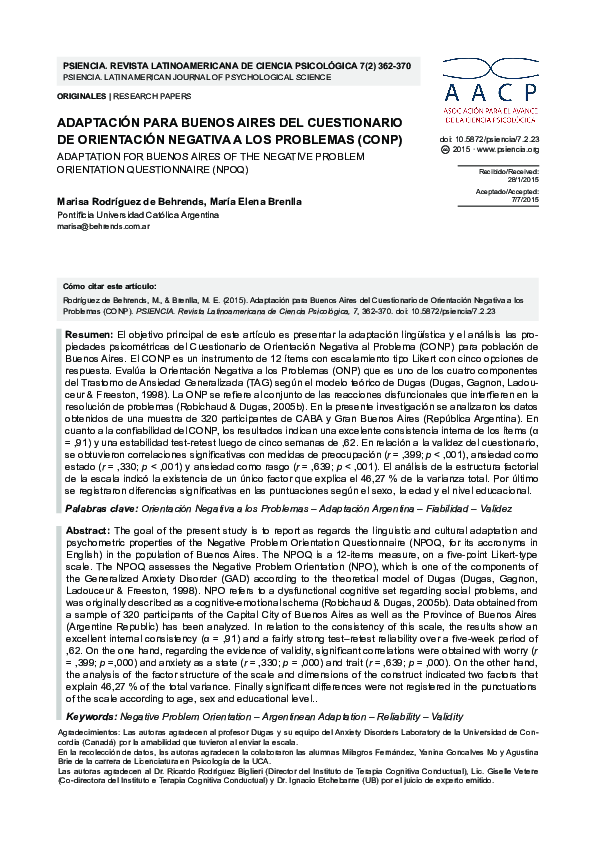 (PDF) Adaptación para Buenos Aires del Cuestionario de Orientación ...