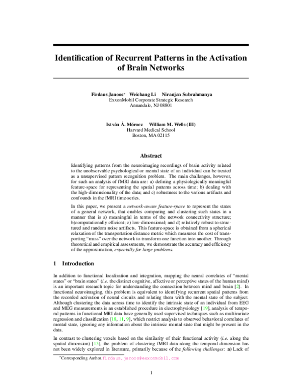 (PDF) Identification of Recurrent Patterns in the Activation of Brain ...
