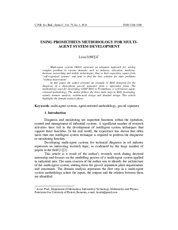 (PDF) Using Prometheus Methodology for Multi-Agent System Development | Liviu Ionita - Academia.edu
