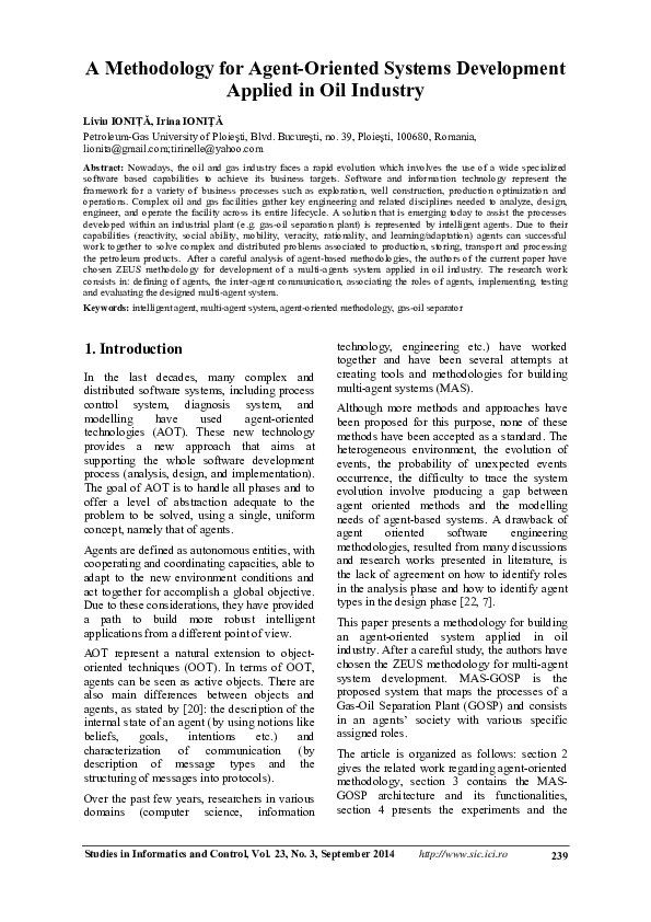 (PDF) A Methodology for Agent-Oriented Systems Development Applied in Oil Industry