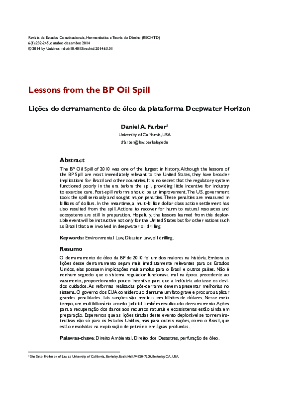 (PDF) Lessons from the BP Oil Spill