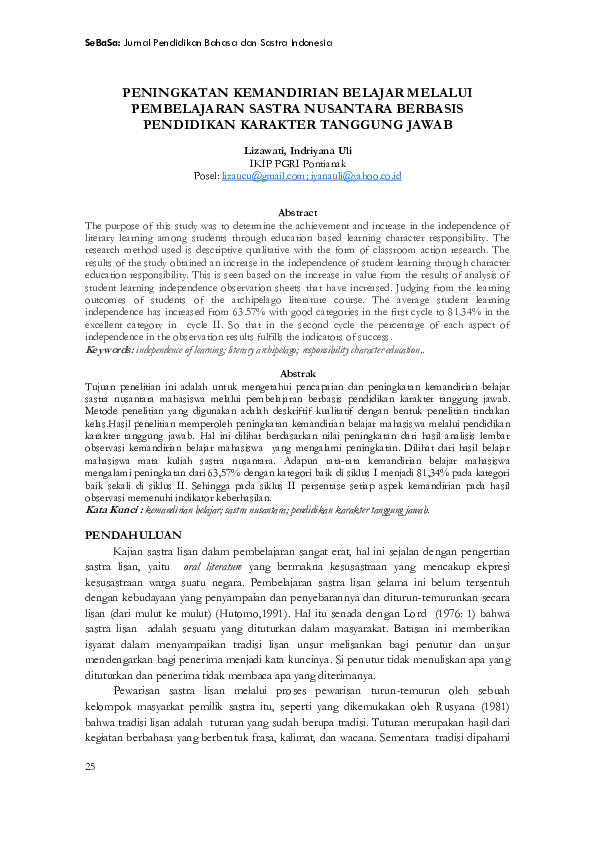 (PDF) Peningkatan Kemandirian Belajar Melalui Pembelajaran Sastra ...