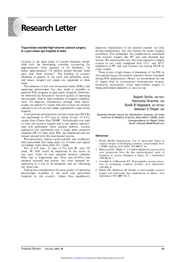 (PDF) Trypan blue-assisted high-volume cataract surgery in a peri-urban ...