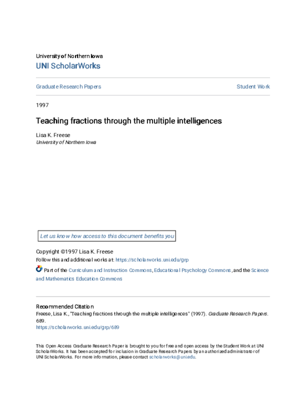 (PDF) Teaching fractions through the multiple intelligences