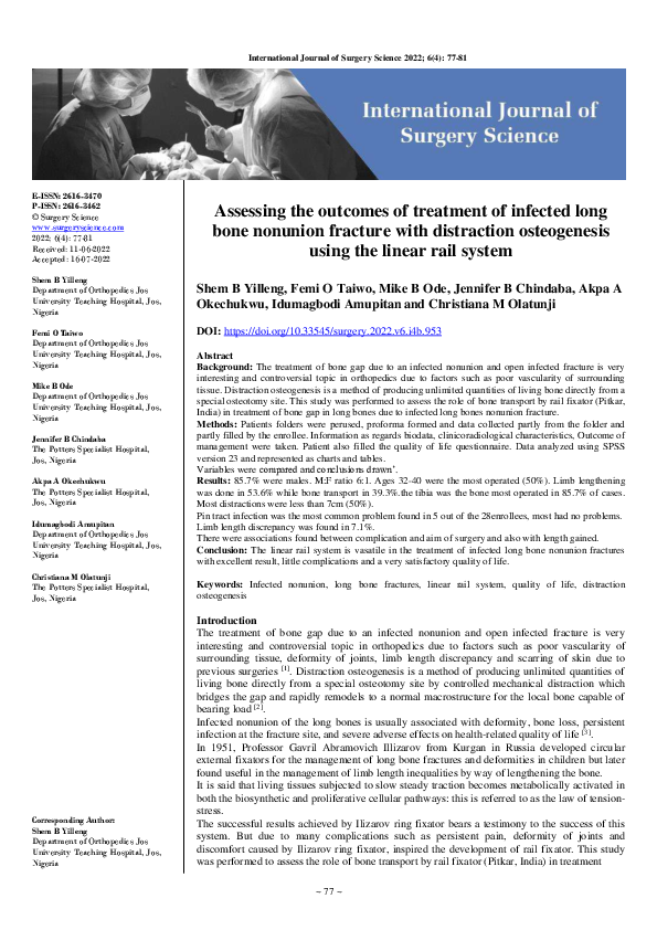(PDF) Assessing the outcomes of treatment of infected long bone ...