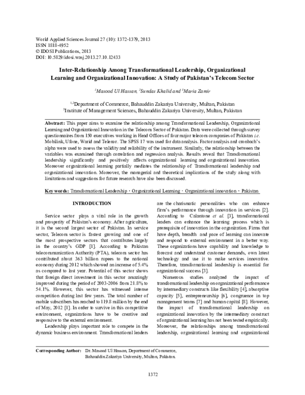 (PDF) Inter-Relationship Among Transformational Leadership ...