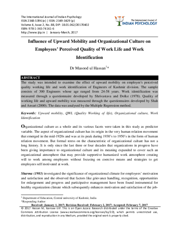 (PDF) Influence of Upward Mobility and Organizational Culture on ...
