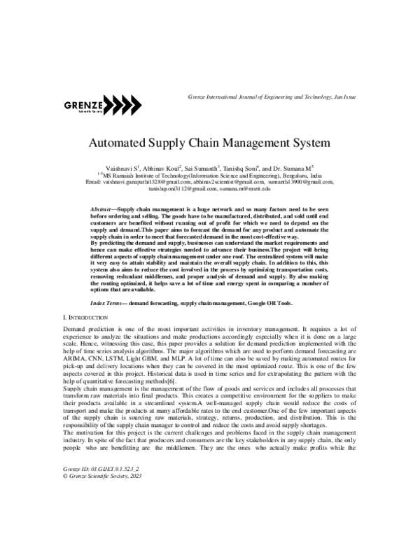 (PDF) Automated Supply Chain Management System