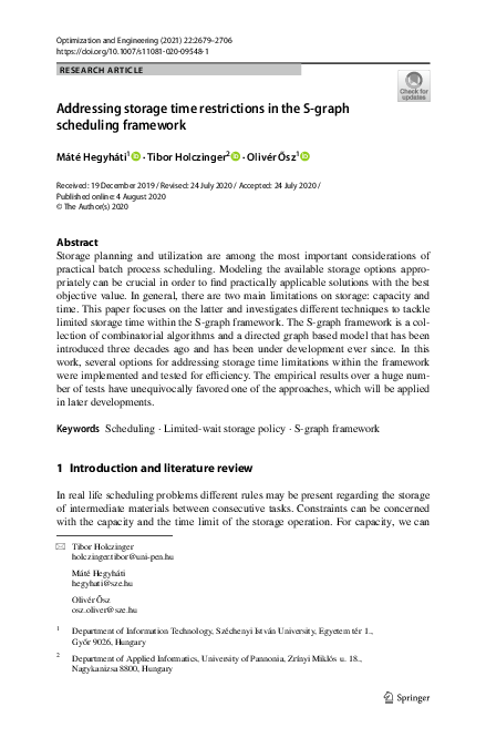 (PDF) Addressing storage time restrictions in the S-graph scheduling ...