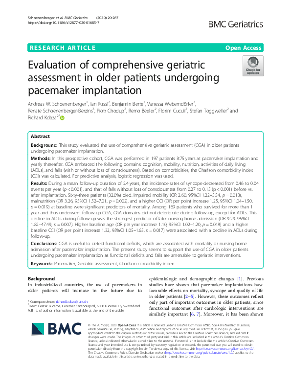 (PDF) Evaluation of comprehensive geriatric assessment in older patients undergoing pacemaker ...