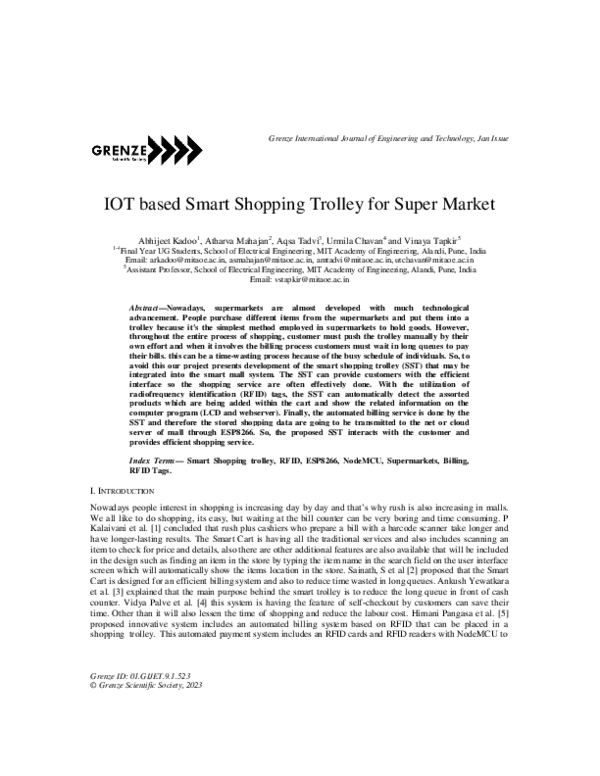 (PDF) IOT based Smart Shopping Trolley for Super Market