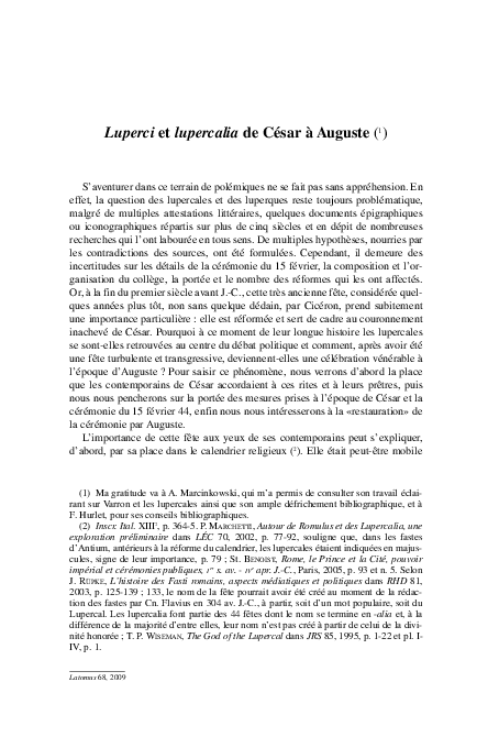 (PDF) Luperci et lupercalia de César à Auguste