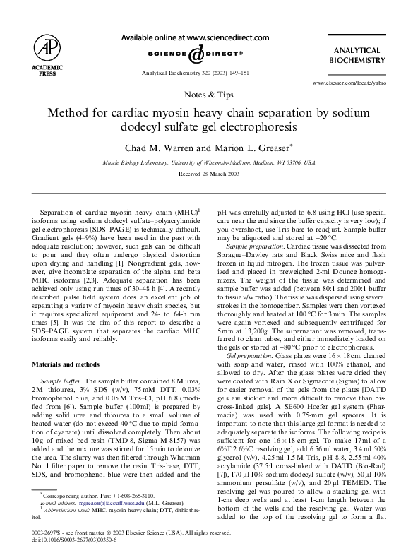 (PDF) Method for cardiac myosin heavy chain separation by sodium ...
