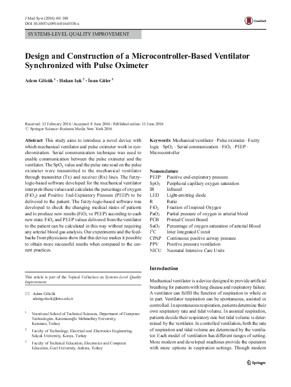 (PDF) Design and Construction of a Microcontroller-Based Ventilator Synchronized with Pulse ...