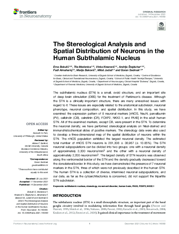 (PDF) The Stereological Analysis and Spatial Distribution of Neurons in ...
