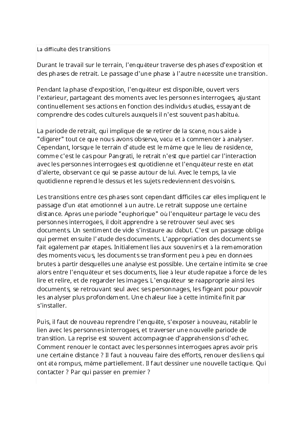 (PDF) La difficulté des transitions