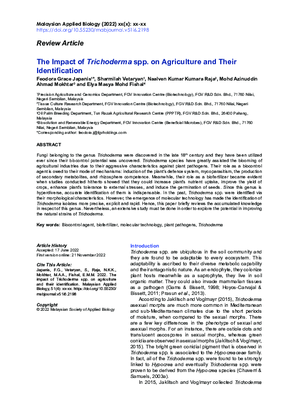 Pdf The Impact Of Trichoderma Spp On Agriculture And Their