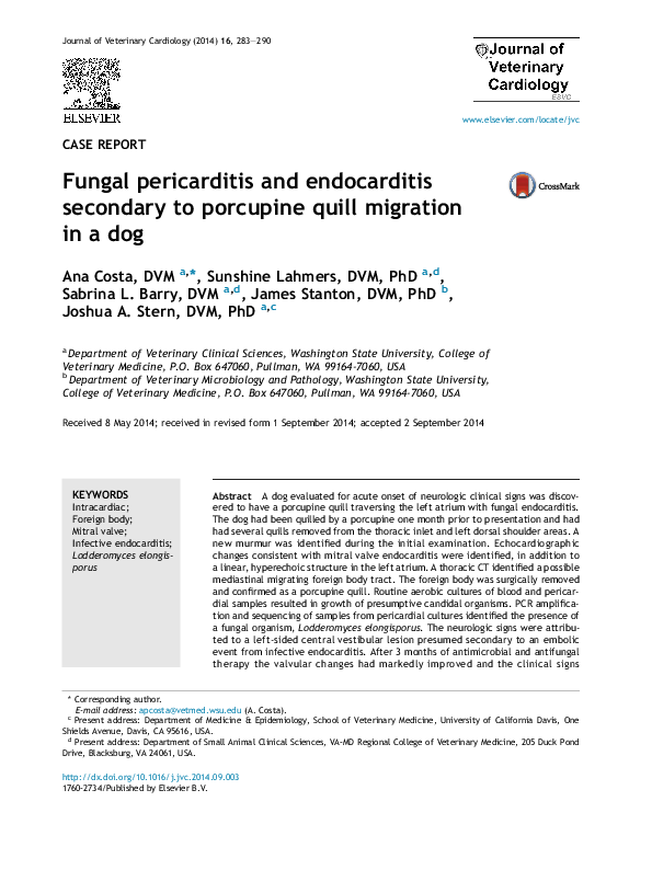 (PDF) Fungal pericarditis and endocarditis secondary to porcupine quill ...