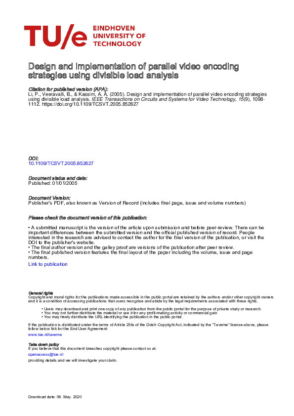 (PDF) Design and implementation of parallel video encoding strategies using divisible load ...