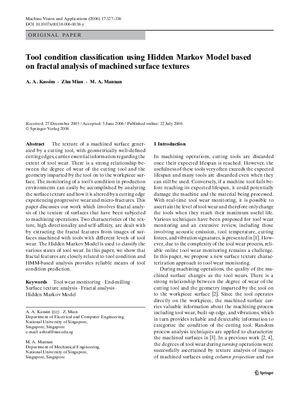 (PDF) Tool condition classification using Hidden Markov Model based on fractal analysis of ...
