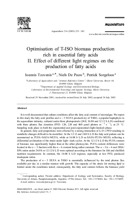 (PDF) Optimisation of T-ISO biomass production rich in essential fatty ...