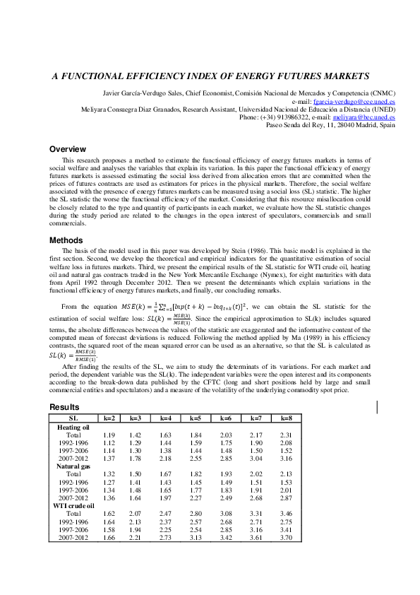 (PDF) Measuring Functional Efficiency in Energy Futures Markets