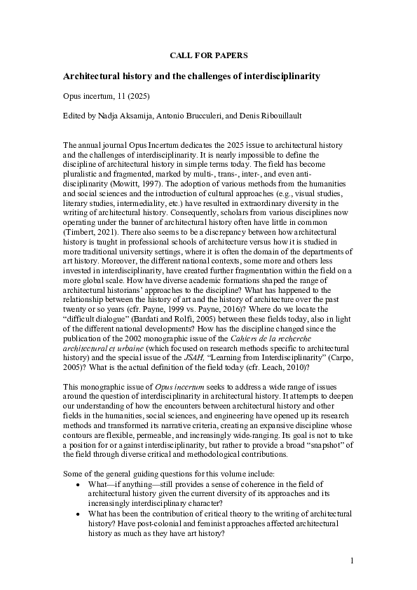 (PDF) CALL FOR PAPER. Architectural history and the challenges of ...
