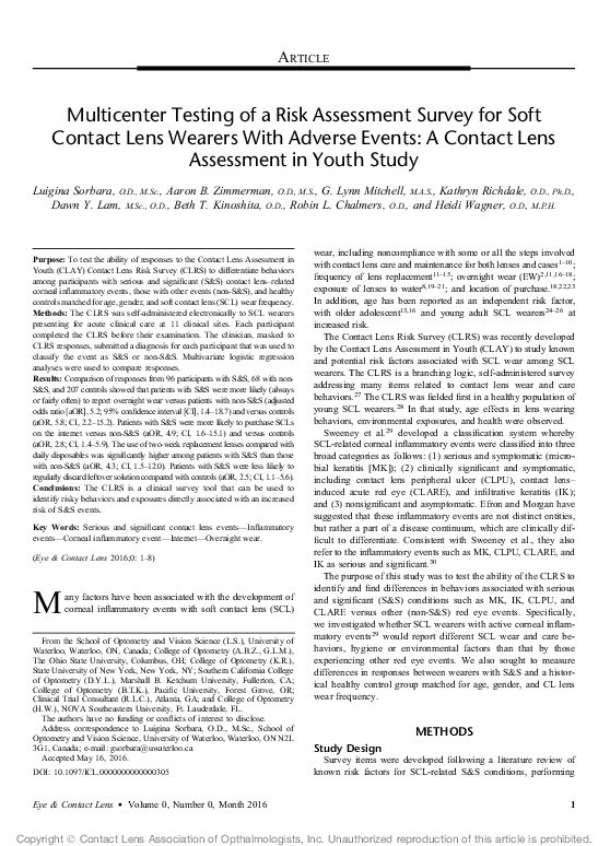 (PDF) Multicenter Testing of a Risk Assessment Survey for Soft Contact ...