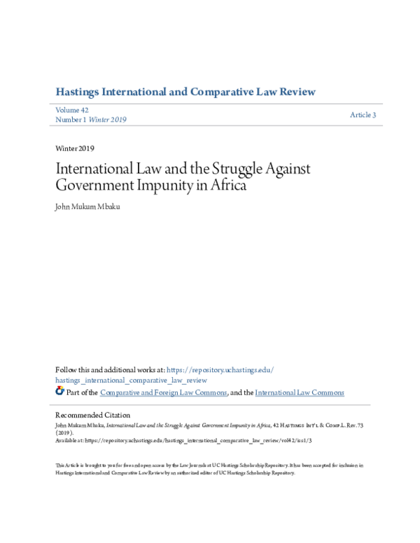 (PDF) International Law and the Struggle Against Government Impunity in ...