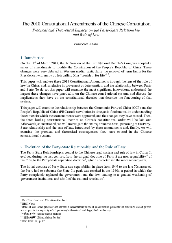 (PDF) The 2018 Constitutional Amendments of the Chinese Constitution ...