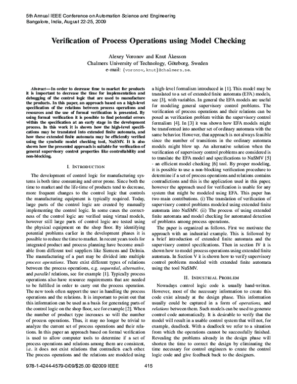 (PDF) Verification of process operations using model checking