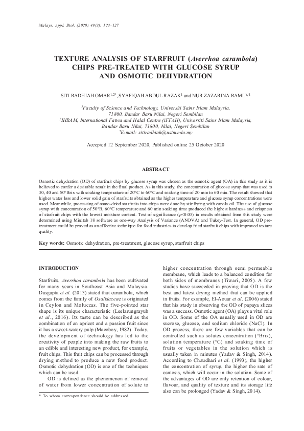 (PDF) TEXTURE ANALYSIS OF STARFRUIT (Averrhoa carambola) CHIPS PRE ...