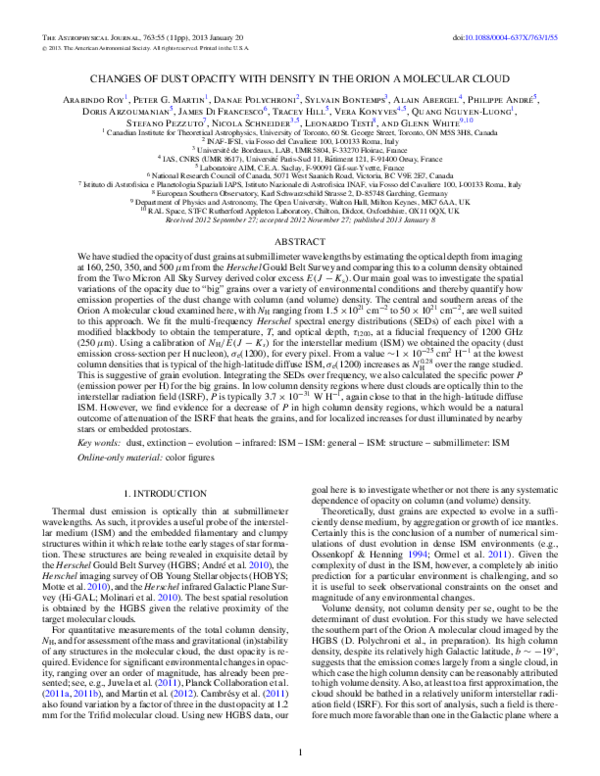 (PDF) Changes of Dust Opacity with Density in the Orion a Molecular ...