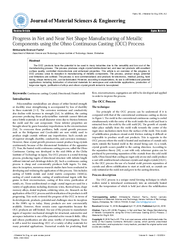 (PDF) Progress in Net and Near Net Shape Manufacturing of Metallic ...