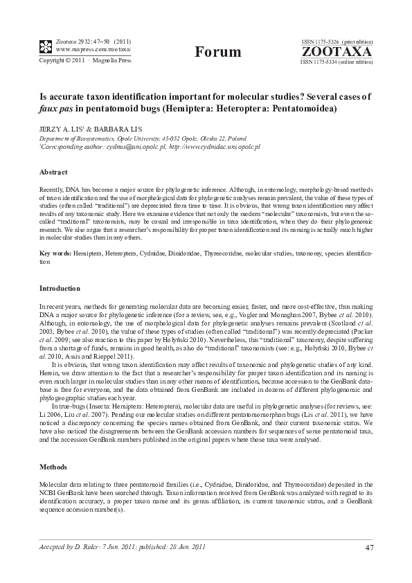 (PDF) Is accurate taxon identification important for molecular studies ...